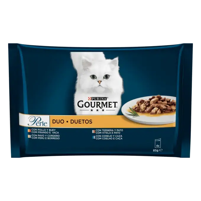 PURINA® GOURMET® PERLE ALIMENT HUMIDE CHAT Fines tranches DUO avec des ...